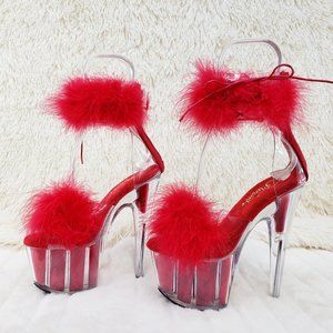 Pleaser | Shoes | Red Furry Marabou Feather 7 High Heel Platform Shoe ...